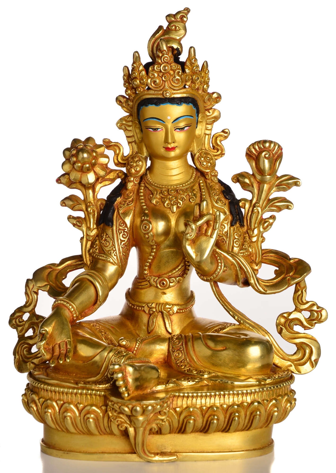 Grüne Tara Replika Statue Bronze vollfeuervergoldet 21,5 cm Nepal kaufen