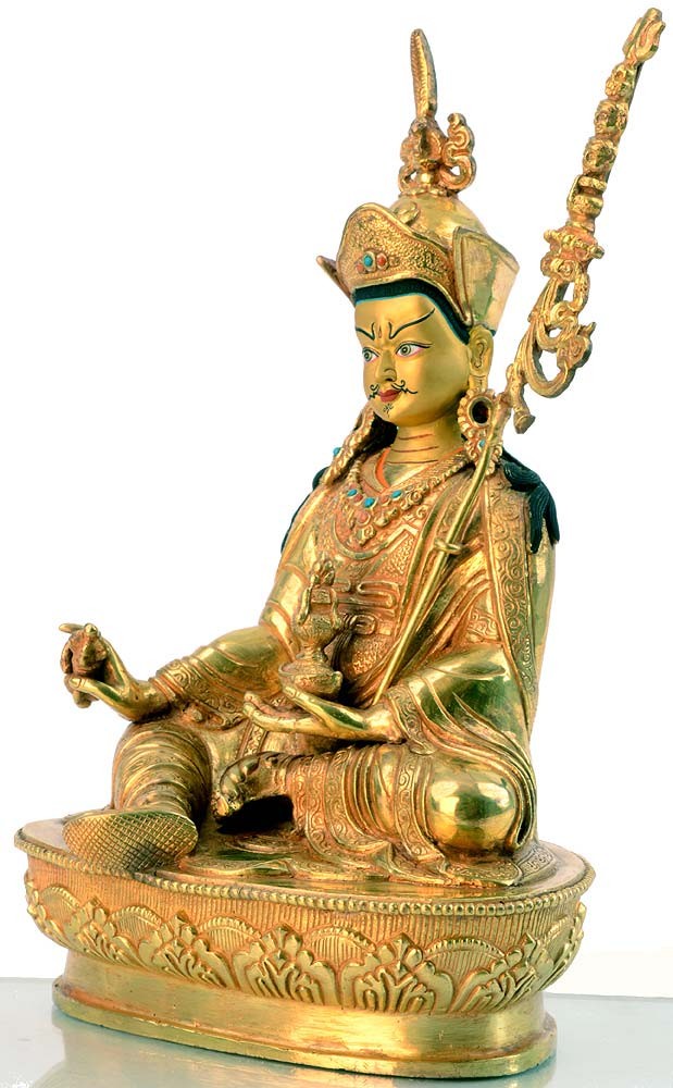 Padmasambhava 23 cm vollfeuervergoldet Buddha Statue