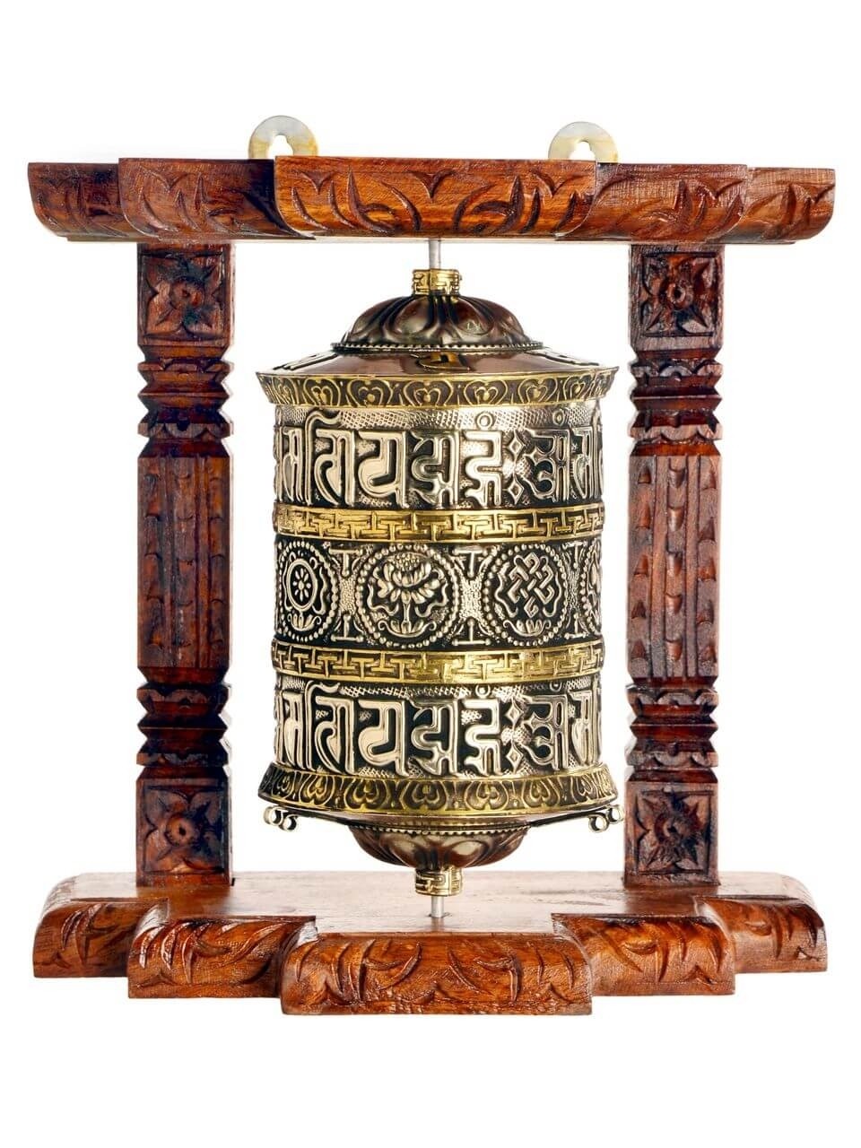 Wandgebetsmühle 20 cm Tashi Tagey silbern